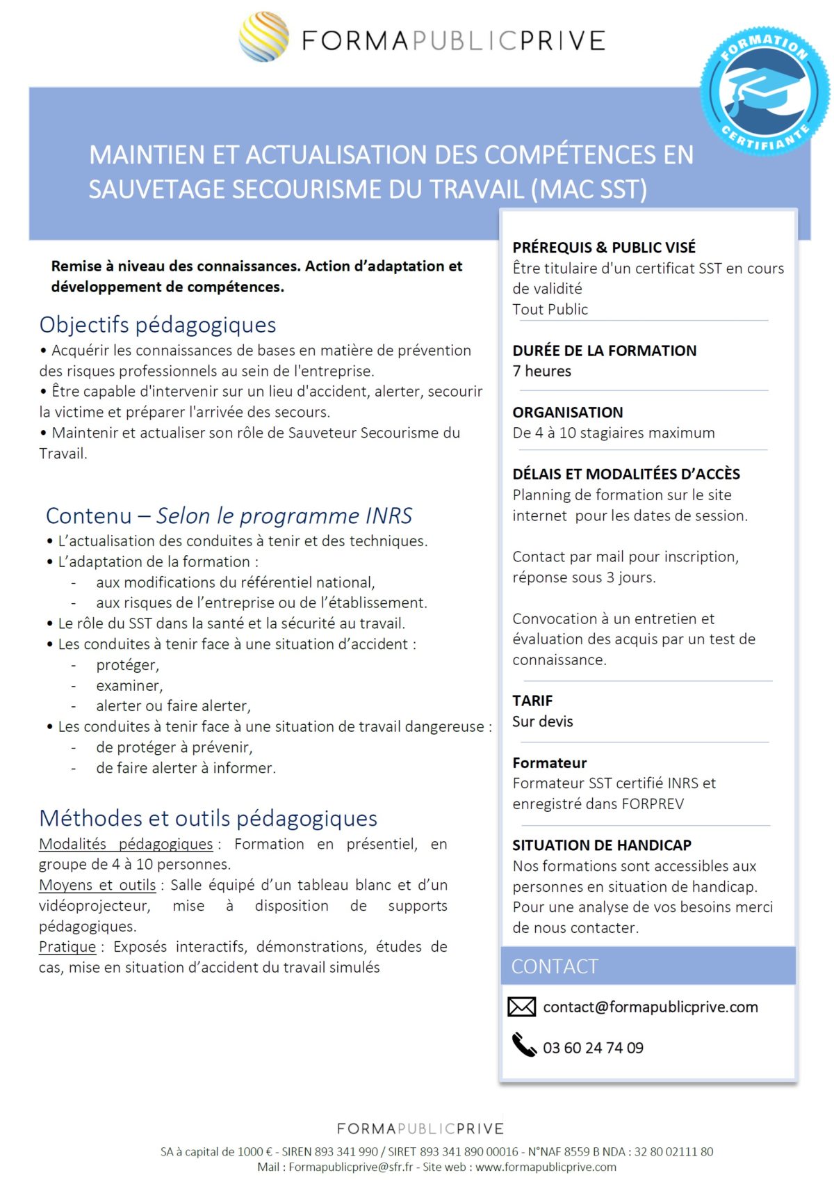 Formations SST - Sauveteur Secouriste du Travail - Forma Public Privé