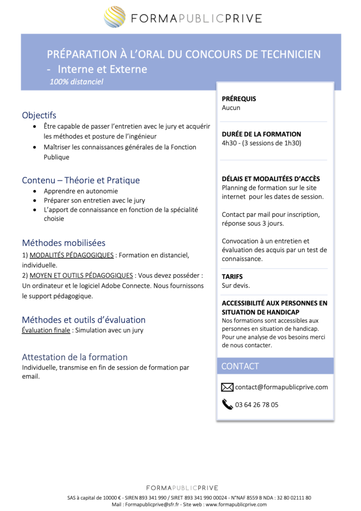 Préparation au Concours Technicien Territorial - Forma Public Privé