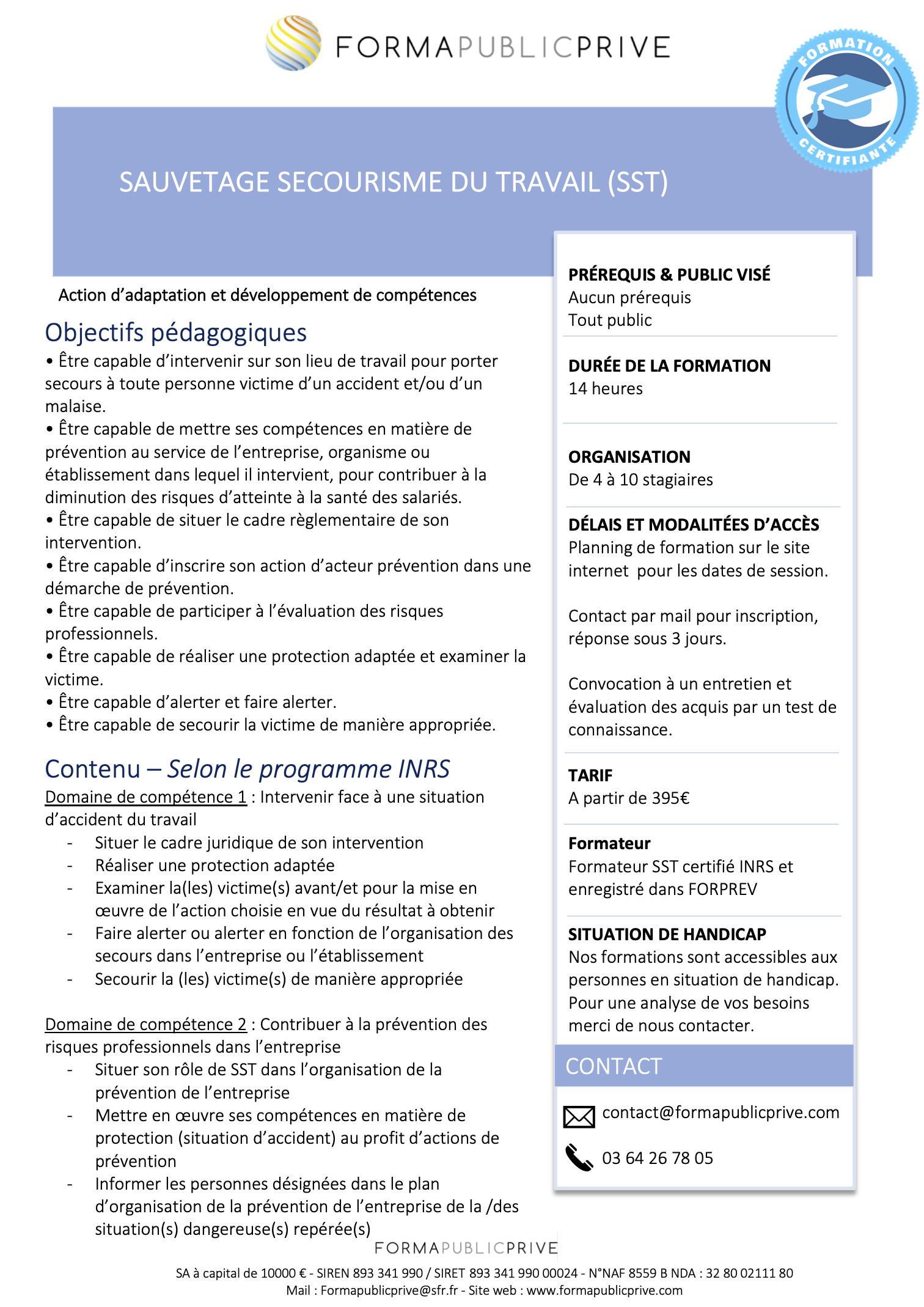 SST - Sauveteur Secouriste du Travail - Forma Public Privé