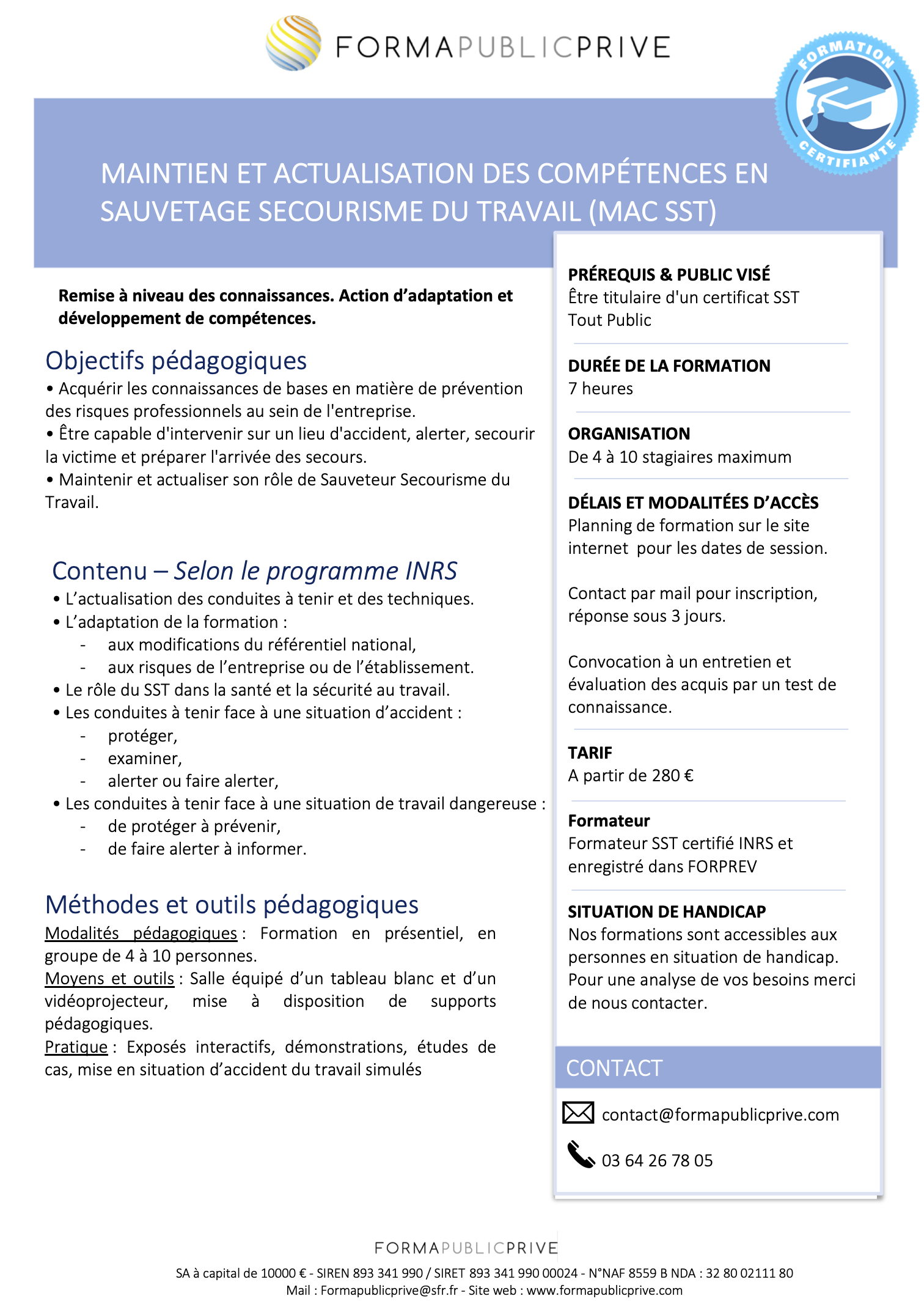 SST - Sauveteur Secouriste du Travail - Forma Public Privé
